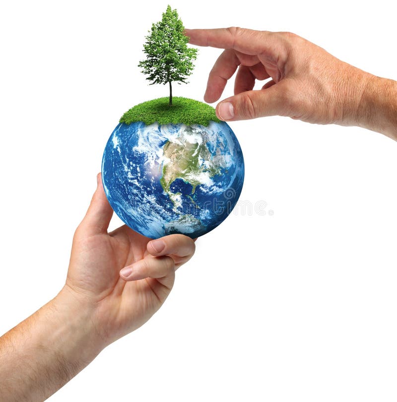 Hands Planting a Tree on Blue Planet Earth, Isolated Stock Image ...