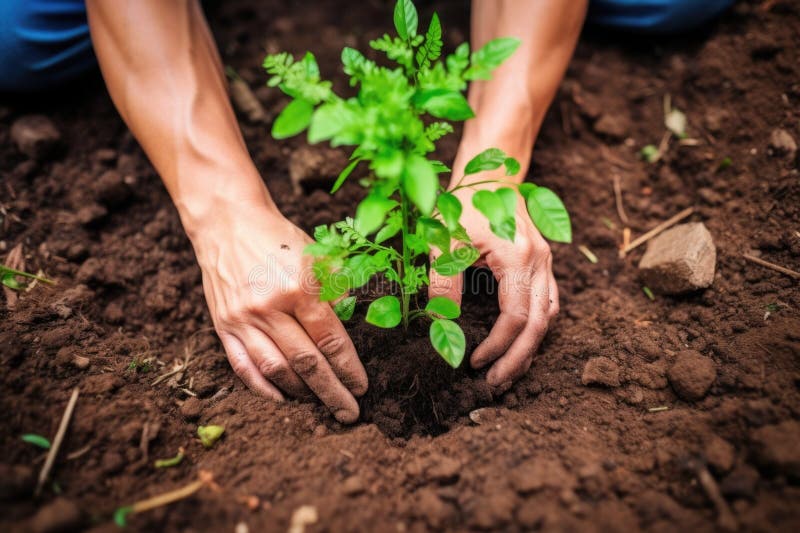 Hands Planting Small Tree in a Biodegradable Pot Stock Image - Image of ...