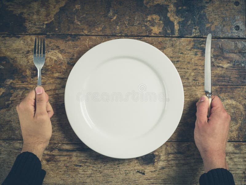 Hands with Plate, Knife and Fork Stock Image - Image of dish, fork ...