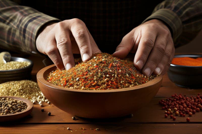 Hands in a Plate Mixing Spices Stock Illustration - Illustration of ...