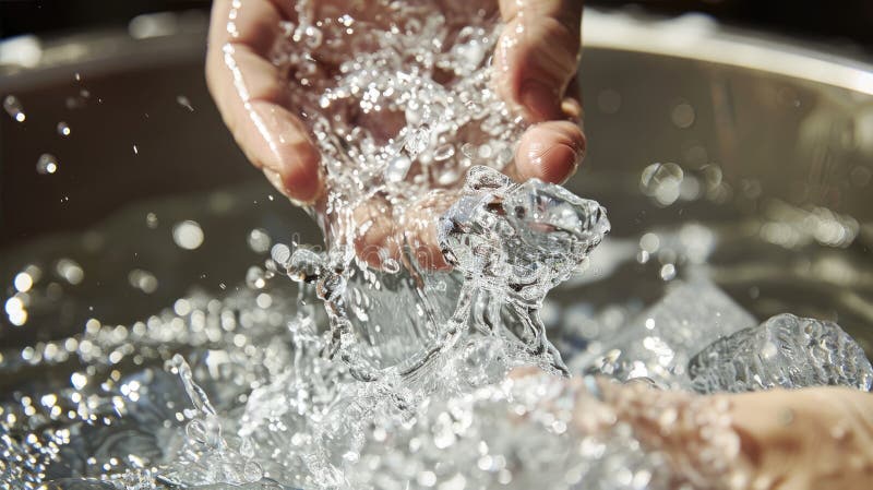 Hands Splashing Water in Sunlight Stock Photo - Image of fluid ...