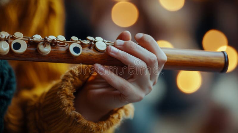 Hands Playing Wooden Flute Instrument Softly Stock Illustration ...