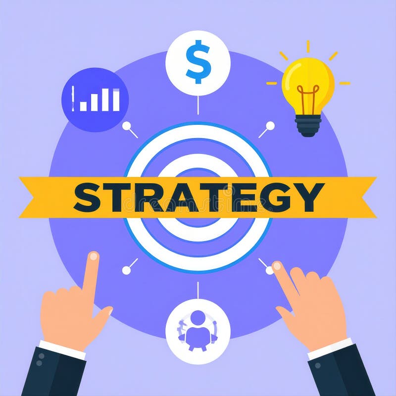 Hands Point at Strategy Text Surrounded by Business Planning Concepts ...