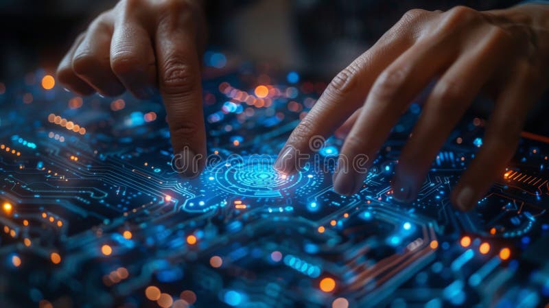 Hands Pointing at a Circuit Board with Technology and Electronics ...