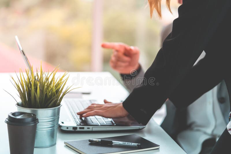 Pointing on Computer for Business Meeting Stock Photo - Image of ...