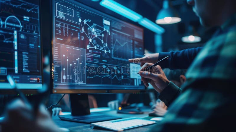 Hands Pointing Data Screens Ai Generated Stock Photos - Free & Royalty ...