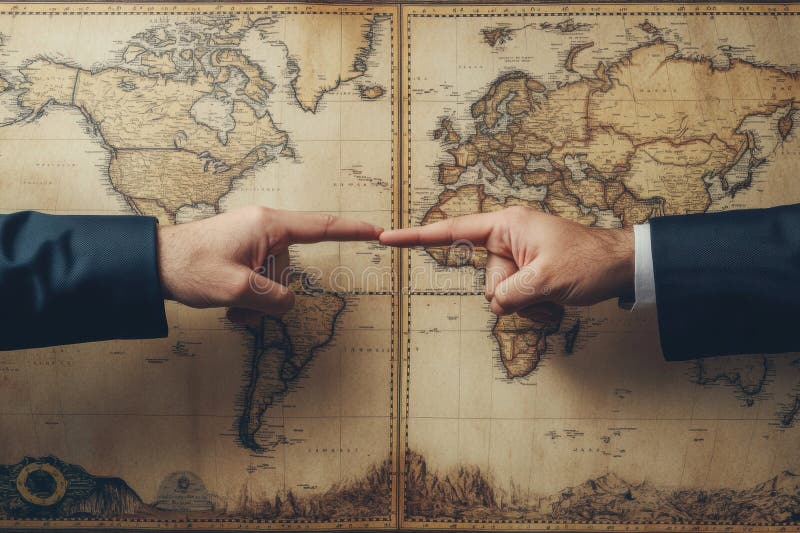 Hands Pointing in Different Directions Over a World Map Illustrate ...