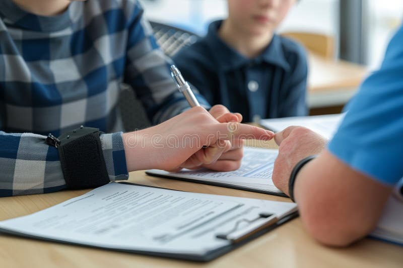Close-up of People Discussing Documents at a Wooden Table. a Formal ...