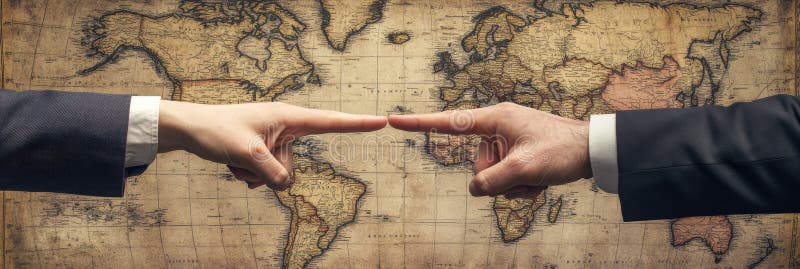 Hands Pointing in Opposite Directions Over a World Map Highlighting ...
