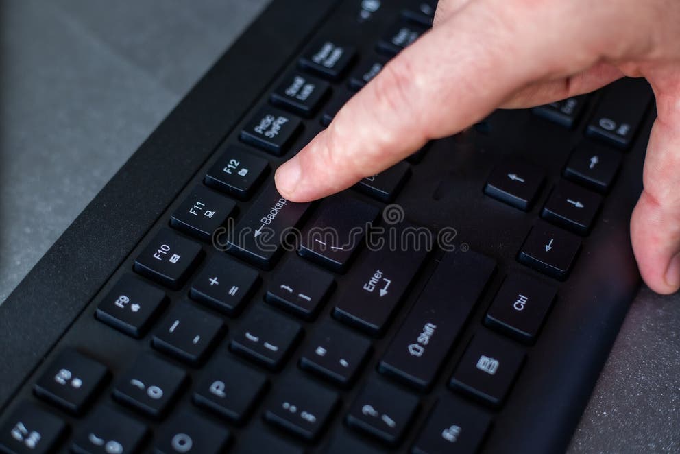 Hands Pointing Pressing Computer Keyboard Backspace Keys Typewriting ...