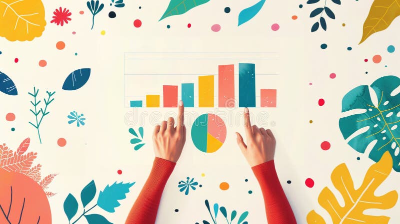 Hands Pointing To Colorful Bar Charts and Pie Chart 2D Illustration, Ai ... Hands Pointing To Colorful Bar Charts and Pie Chart 2D Illustration, Ai ...