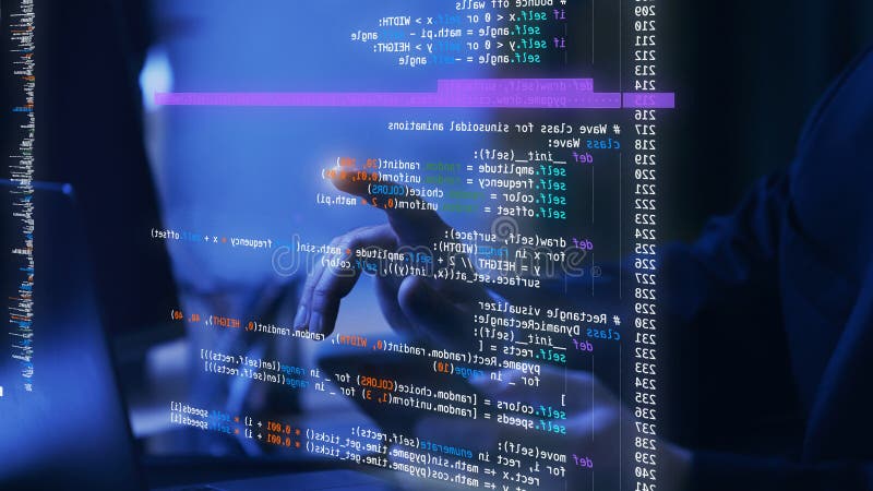 Hands Pointing To Fictional Code in Virtual Space, Representing ...