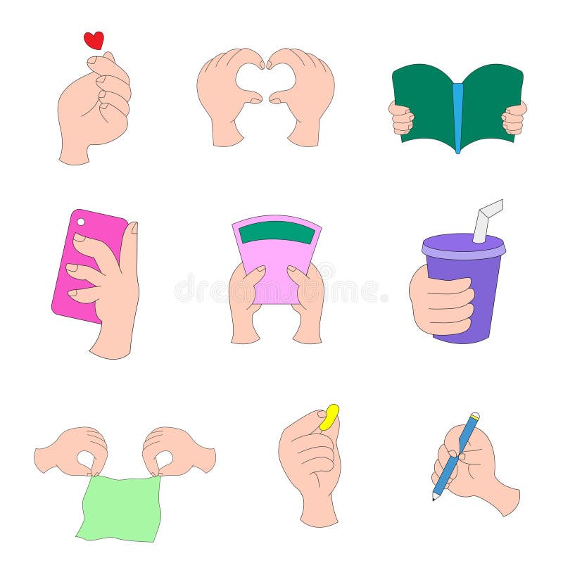 Hands Posing, Hands Holding Various Things Pose Illustration Vector ...