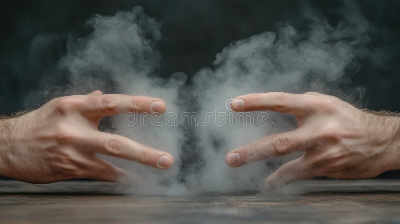 Hands are Positioned To Conjure Smoke Effects, Creating an Illusion of ...