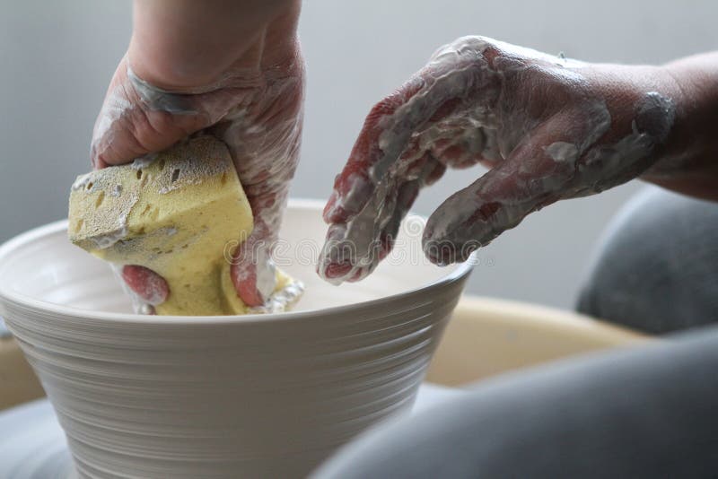 Hands of Potter Creating Ceramic on the Circle Stock Image - Image of ...
