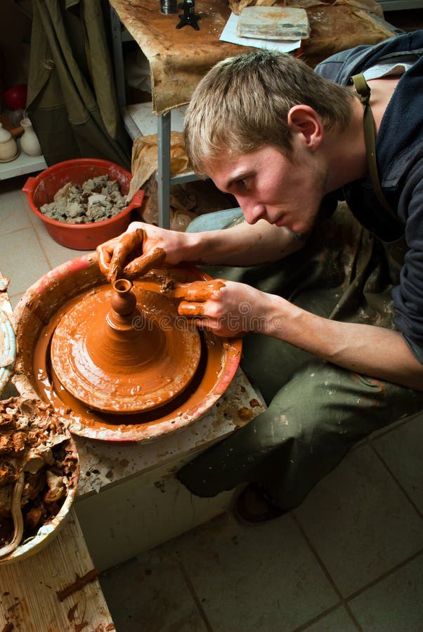 Hands of a Potter, Creating an Earthen Jar on the Circle Stock Image ...