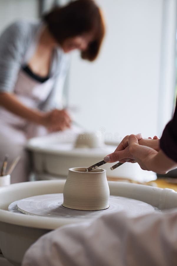 Potter Cutting Off Excess Clay Stock Photo - Image of workshop ...