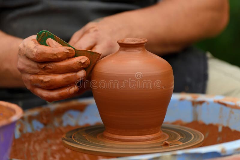 Potter Making Ceramic Pot on the Pottery Wheel Stock Image - Image of ...