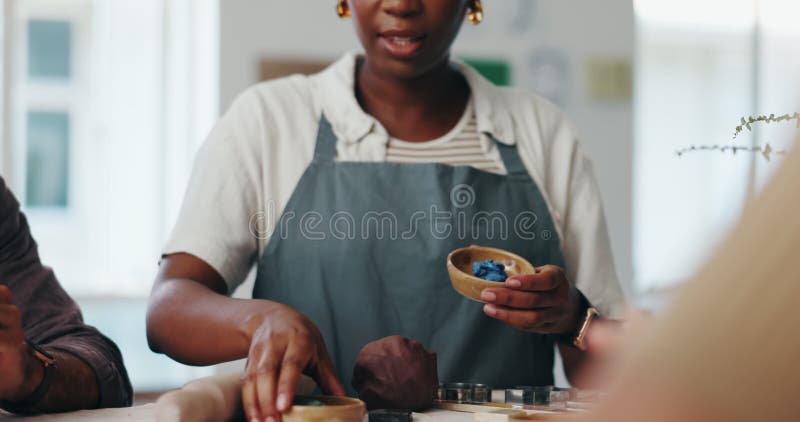Hands, Pottery Class and Sculpting Clay with People in Workshop for Art ...
