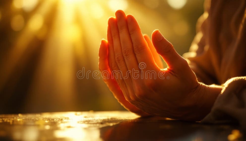 Hands in Prayer Illuminated by Sunlight Stock Illustration ...