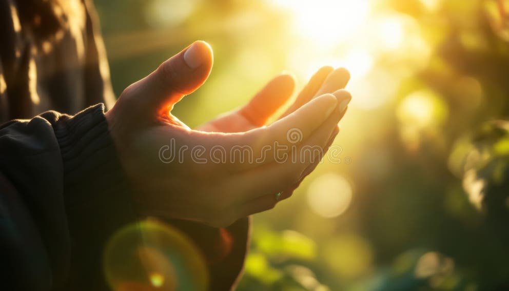 Hands in Prayer Illuminated by Sunlight Stock Illustration ...