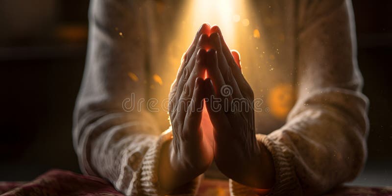 Hands of Prayer with Mystic Light Inside. Generative AI Stock ...