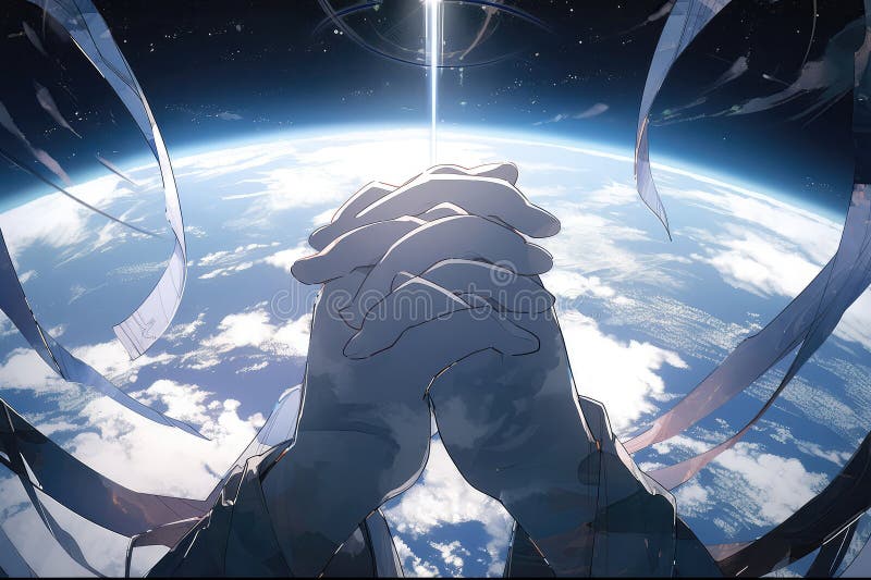 Hands are Praying Over the Planet Earth, Closeup. Anime Style ...