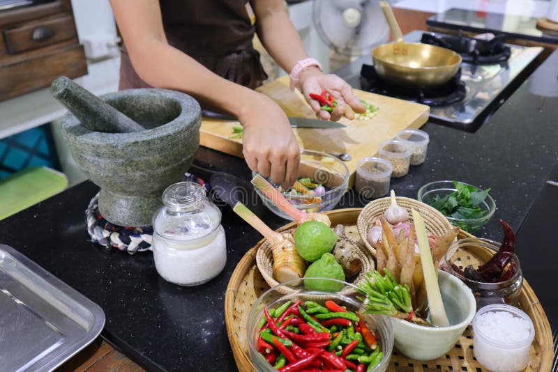 Hands Prepare Ingredients To Make Curry Paste Stock Image - Image of ...