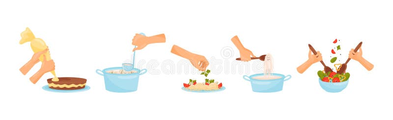 Hands Preparing Food Process of Cooking Vector Set Stock Vector ...
