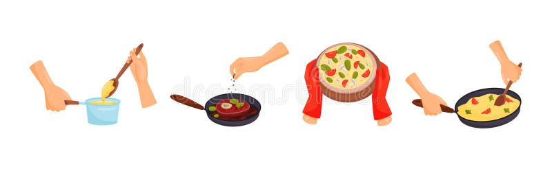 Hands Preparing Food Process of Cooking Vector Set Stock Vector ...