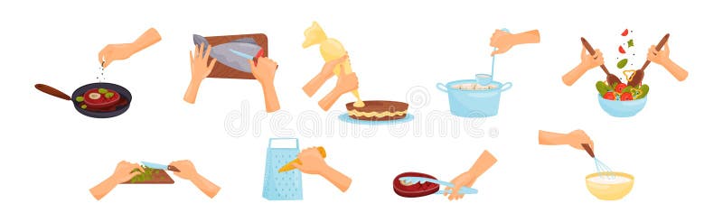 Hands Preparing Food Process of Cooking Vector Set Stock Vector ...