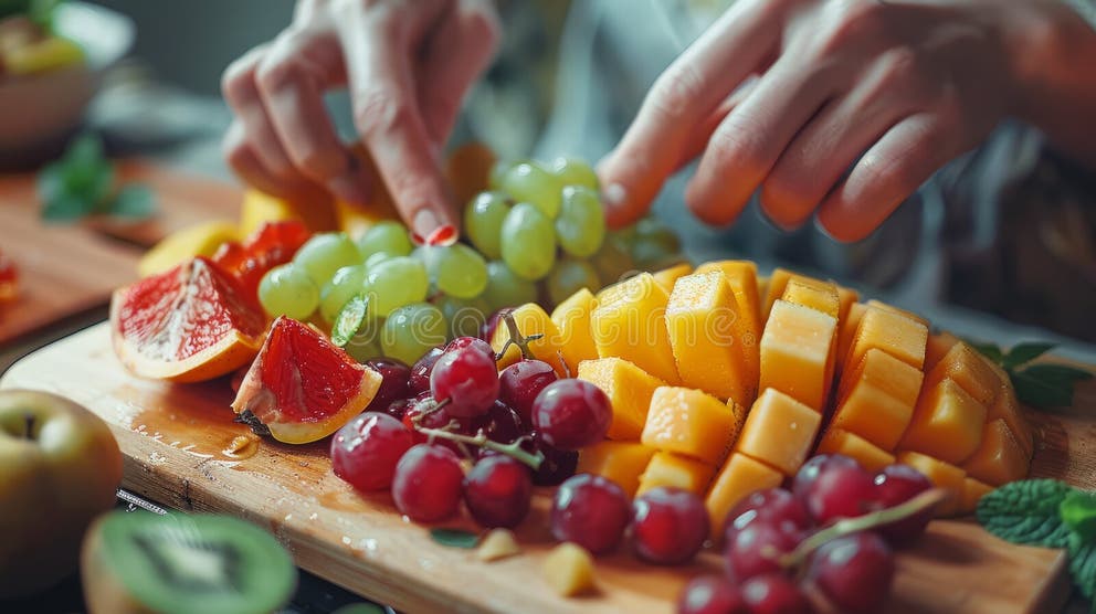 Hands Preparing a Fruit Platter. Stock Photo - Image of culinary ...
