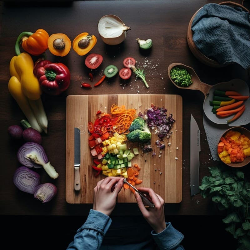 Hands Preparing Vegetable Meal on Chopping Board Stock Illustration ...