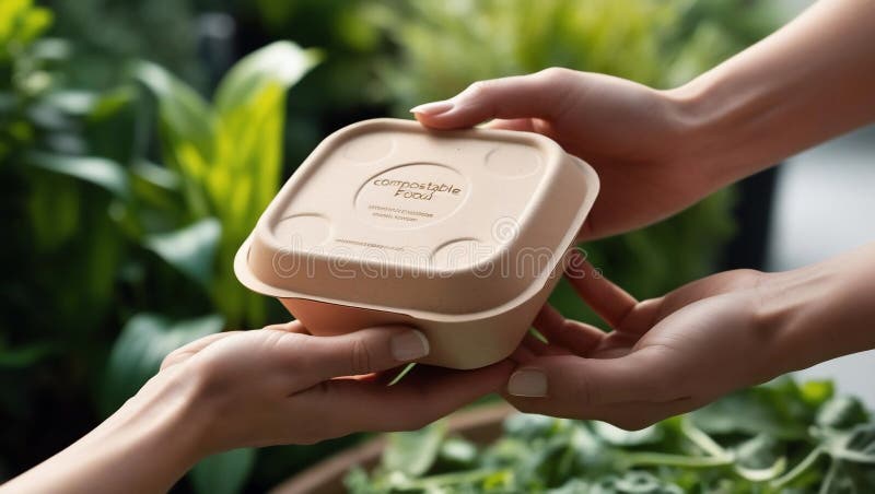 Hands Presenting a Compostable Food Container: Eco-Friendly Packaging ...