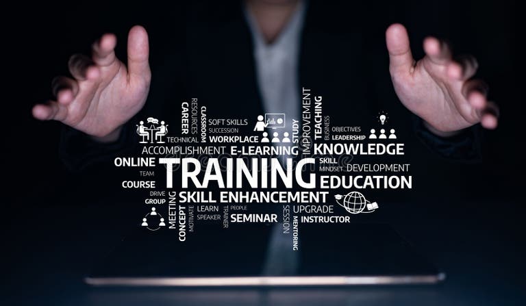 Hands Presenting Concepts Related To Training, Education, Skill ...