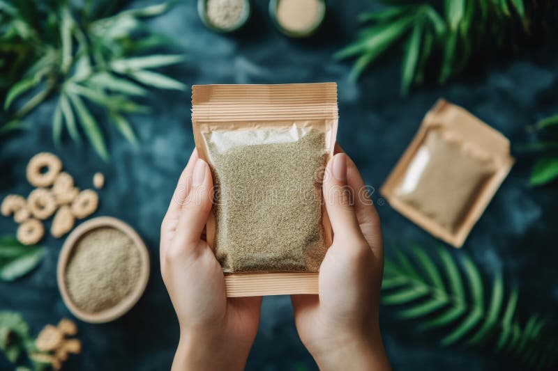 Hands Presenting Herbal Powder with Tropical Leaves and Natural ...