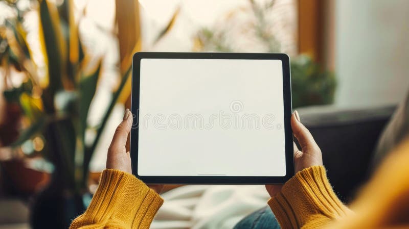 Hands Presenting Tablet with Blank Display. Generative Ai Stock ...