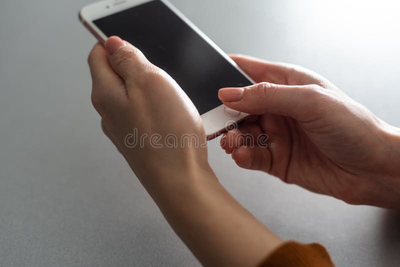Hands Pressing Smartphone Buttons. Finger Tapping Stock Image - Image ...