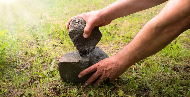 Hands of Primitive Man with Stone Stock Image - Image of campfire ...