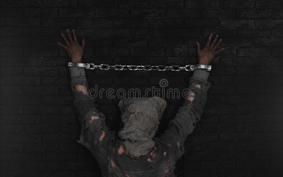 Hands with Prison Chains, Black Wall Stock Image - Image of black ...