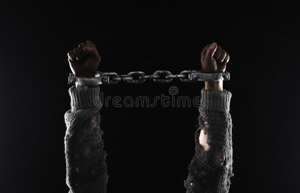 Hands with Prison Chains, Black Wall Stock Image - Image of crime ...