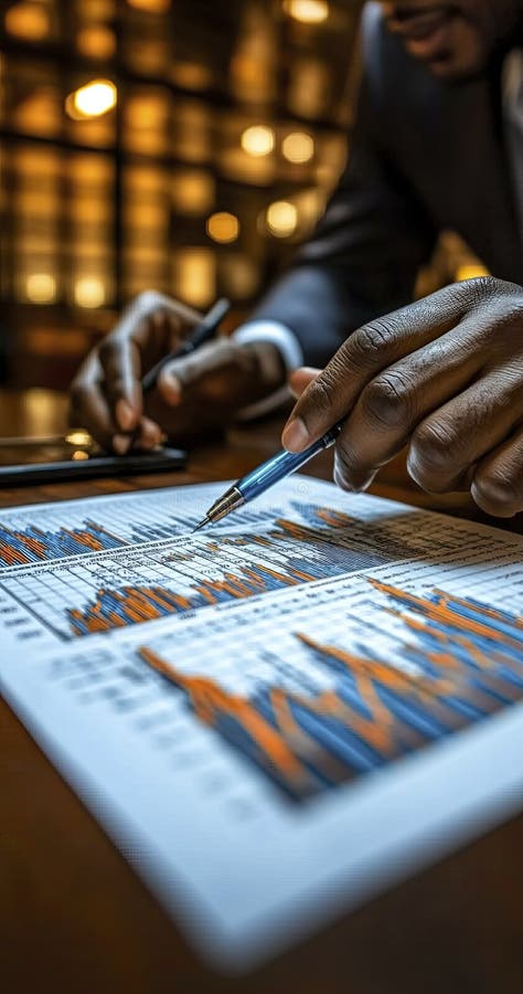 Financial Analysis: Close-up of Hands Examining Detailed Business ...