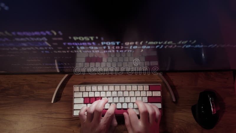 Hands of Professional Programmer is Typing Code. Top Down Shot Stock ...