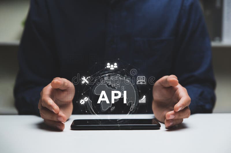 Hands of Programmer and Smartphone with API. Stock Photo - Image of competition, financial ...