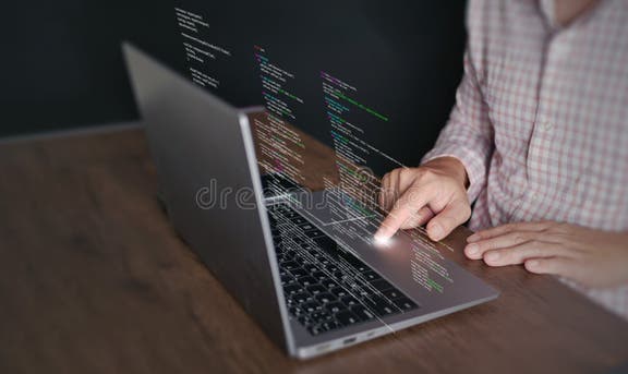 Hands of a Programmer Types on a Laptop Displaying Programming Code, Symbolizing Coding Tech ...