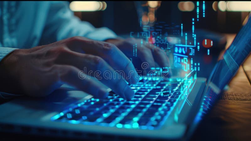 Hands on the Programming Keyboard.AI Generated Image Stock Image - Image of technology, laptop ...
