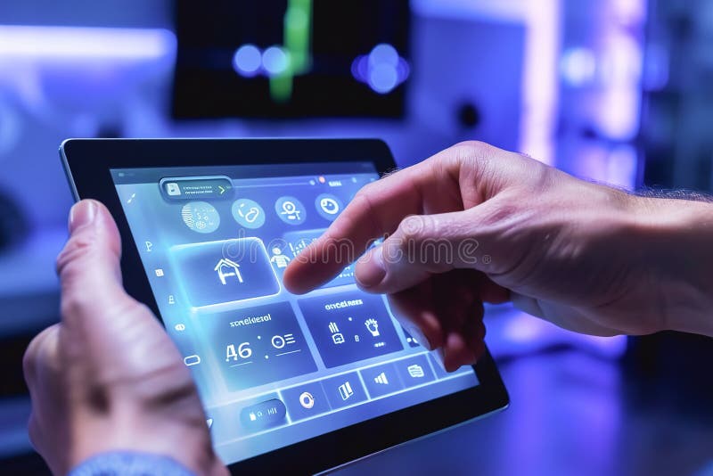 Hands Programming or Setting Up Smart Home Automation. Smart Control ...