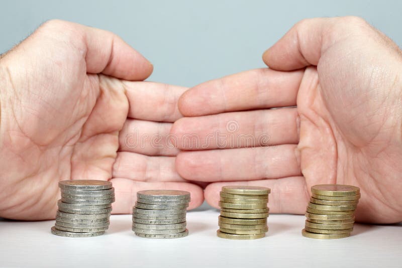 Hands protect money. stock image. Image of metal, concept - 81337073