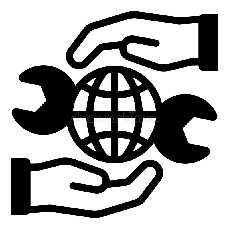 Hands Protect World Globe with Wrench Solid Icon, World Labor Day ...