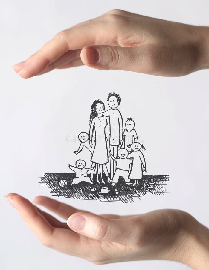 Hands protecting a family stock image. Image of design - 38112123